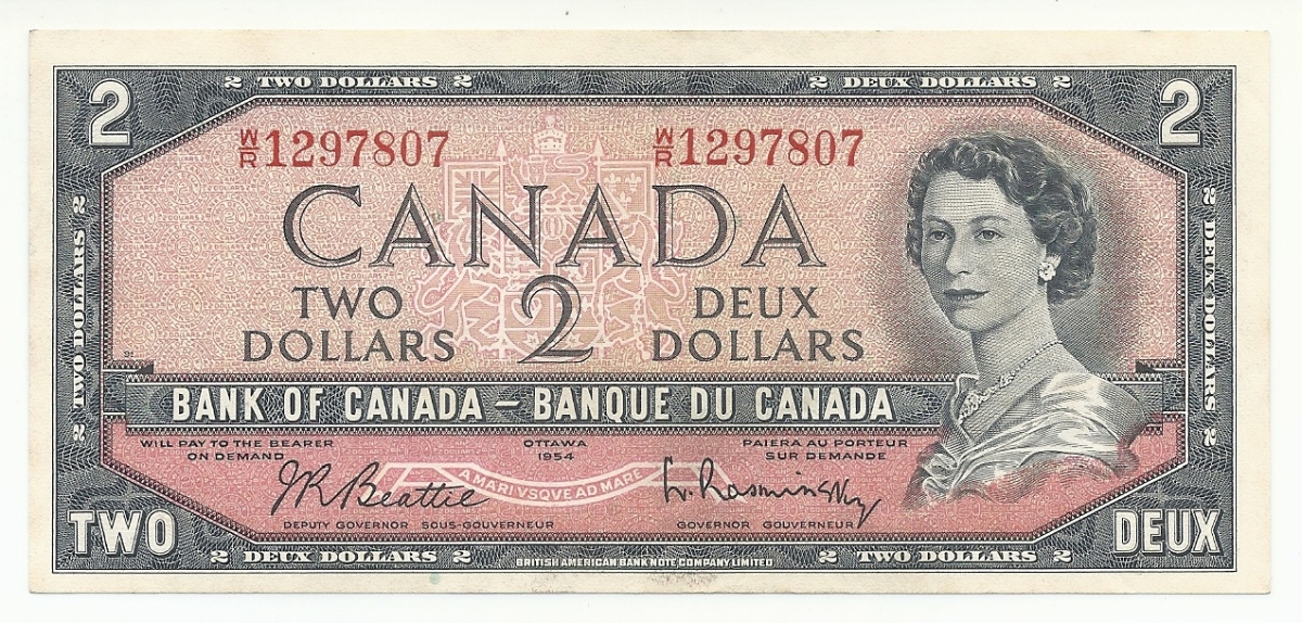 C dula De 2 D lares Canadense 1954 Flor De Estampa c-dula-de-2-d-lares-canadense-1954-flor-de-estampa